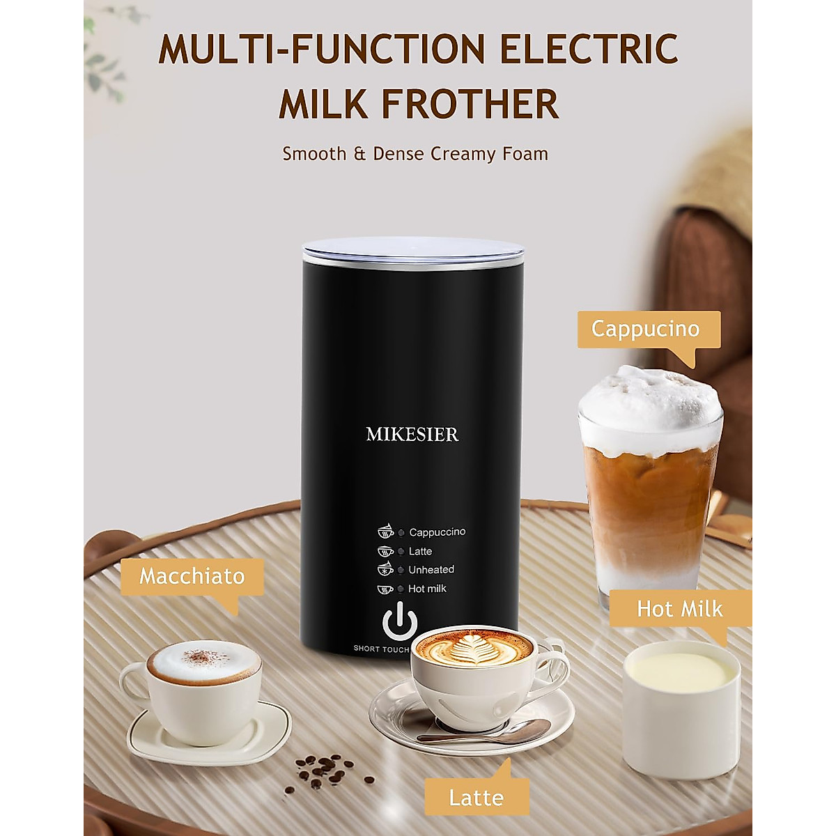 MIKESIER 3IN1 Single Serve Coffee Maker for K Cup & Ground, Small Coffee Machine with Milk Frother, 6-14oz Brew Size, 28oz Water Tank, Adjustable Drip Tray