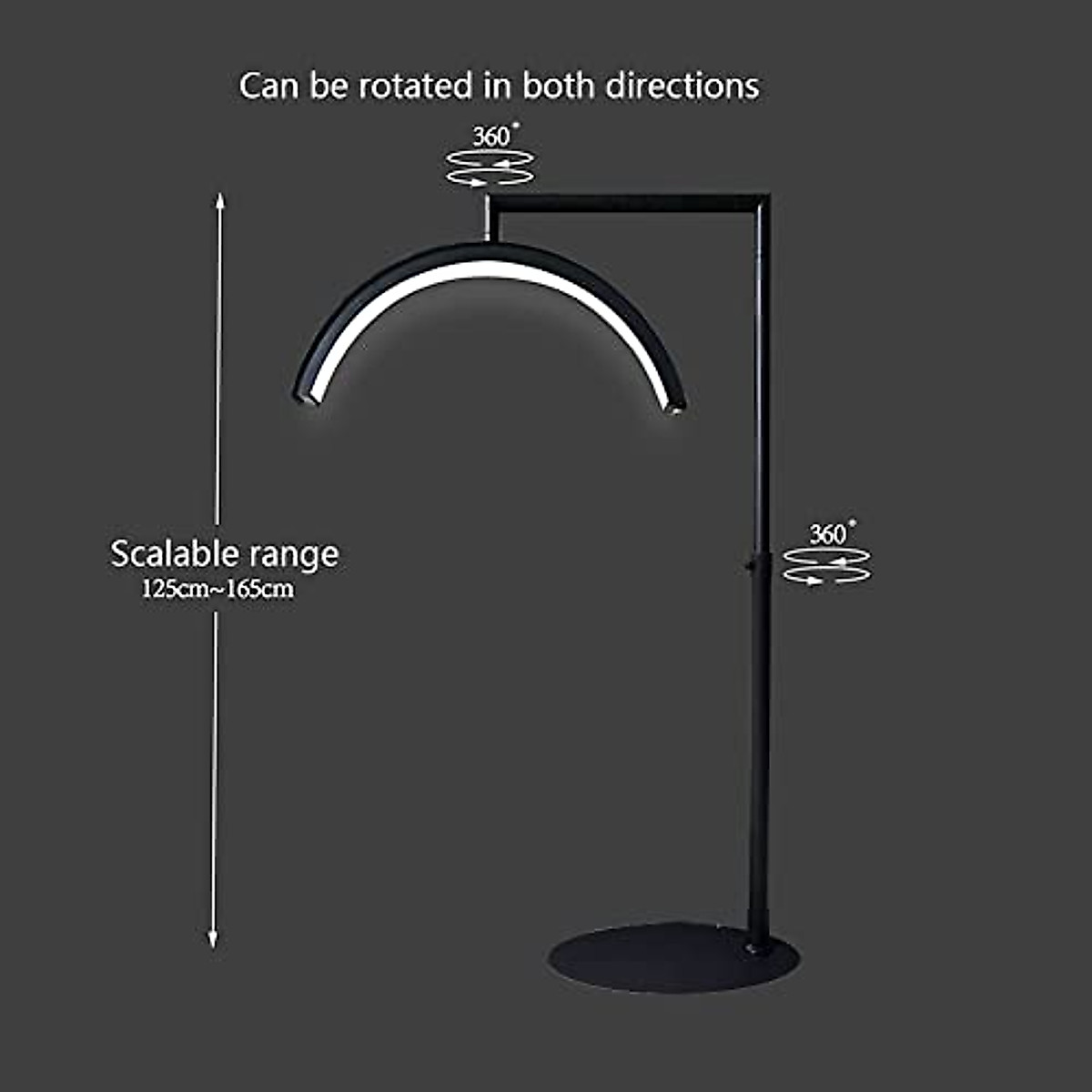 CEUGS 40W LED Moon Light Black White Lashes Light Half Ring Floor Lamp Led Lash Light for Tattoo Beauty Salon Eyelash Makeup Lamp