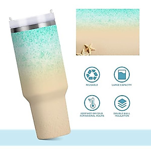 40 Oz Fall Insulated Tumbler with Straw and Handle, Beach Starfish Leak Proof Tumbler