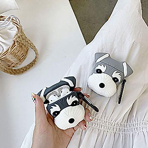 Rertnocnf Compatible with Earbuds Case Airpods 1 & 2, Cute Cartoon Animal Schnauzer Design Wireless Earphone Soft Silicone Anti-Scratch Shockproof Protector Black
