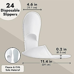 Juvale 24 Pairs Disposable House Slippers for Guests, Bulk Pack for Hotel, Spa, Shoeless Home, White Closed Toe (US Men Size 10, Women 11)