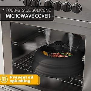 Microwave Splatter Cover, Vented Silicone and Glass Cover Splatter Guard Lid, Food Collapsible Plate Cover Lid with Easy Grip Handle, Anti-Splatter Lid Fits 6-7- 8-9 inch Plates & Bowls.