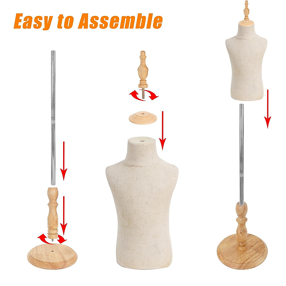 Child Body Cloth Display Torso Mannequin, Kids Half Body Pinnable Dress Form, 2,3,4,5,6,7 Years Old (8-9 Years)