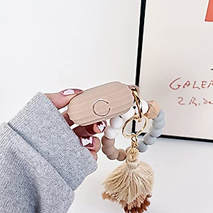 AirPod 3 Case,Gtinna Fashion Cute Stripe Airpods 3rd Case(2021),Soft Silicone Case for AirPod 3 Wireless Charging Case with Silicone Beaded Bracelet Tassel Charm Keychain Accessories (Khaki)