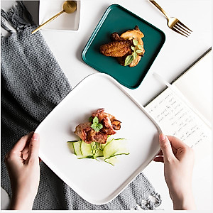 AIYoo Porcelain Dinner Plates White 6 Inch Square Ceramic Dinner Plates Set of 2 Dessert Salad Plates for Kitchen Restaurant Serving Dishes Dinner Plate