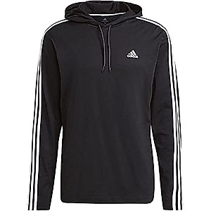 adidas Mens Lightweight Pullover Hoodie T-Shirt (X-Large, Black/White)