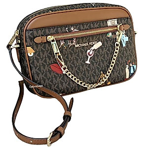 Michael Kors Jet Set East West Chain Crossbody MK Signature Multi Girls Print Milan Edition (Brown)
