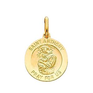 The World Jewelry Center 14k REAL Yellow Gold Religious Saint Anthony Medal Pendant with 1.2mm Cable Chain Necklace - 20"