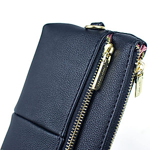 Women Leather Wristlet Clutch Wallet Handbag Purse Travel Cellphone Case Pouch (Black) Small