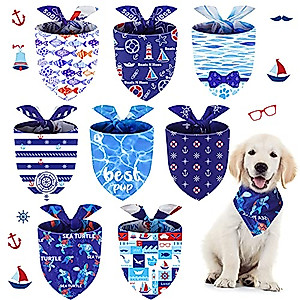 8 Pieces Nautical Dog Bandanas Summer Pets Bandana Ocean Pets Triangle Scarf Bibs Puppy Bibs Adjustable Dog Bandanas Washable Sea Turtle Pets Triangle Scarf Accessories for Most Pet Wearing