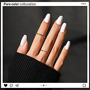 Press On Nails Medium Length, HNYYZL Coffin Matte Fake Nails Full Cover, 10 Solid Colors Short Ballerina Press On Nails, 10 Packs Acyclic False Nails Tips Set with Nail Glue, Nail File for Nail Art