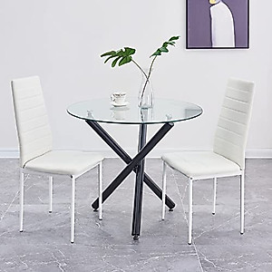 ROZHOME Dining Chair Set of 2, Modern Kitchen Chairs, Upholstered Side Chair, PU Side Chairs with Metal Legs and Frame, White