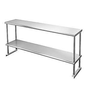 HALLY Double Overshelf of Stainless Steel 12'' x 60'' Weight Capacity 400lb, Commercial 2 Tier Shelf for Prep & Work Table in Restaurant, Home and Kitchen