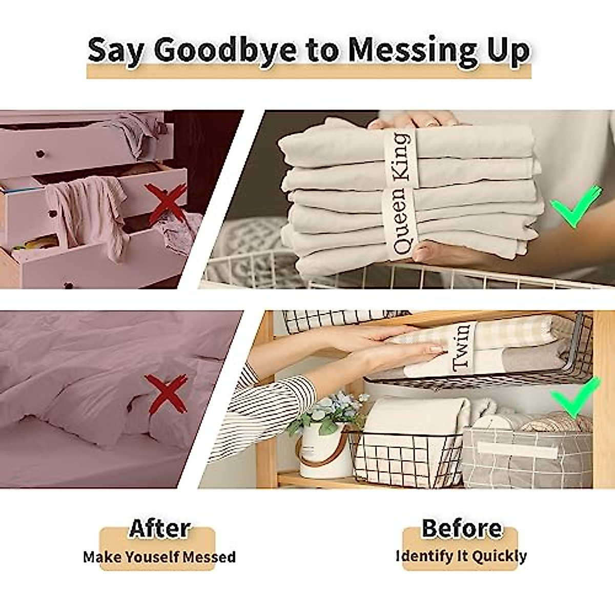 Bed Sheet Organizer Bands For Linen Closet (King 4 Pack), Elastic Bedsheet Band Strap Set, Bedding Sheet Keeper For Laundry Room Organization And Storage, Fastener Label For Organzing Pillow & Duvet