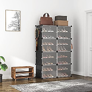 ROJASOP Shoe Rack Organizer, 8-Tier Shoe Organizer 32 Pairs Portable Shoe Rack Organizer Shoes Storage Cabinet Shoe Racks for Closet Entryway Bedroom (Black, 2 by 8)