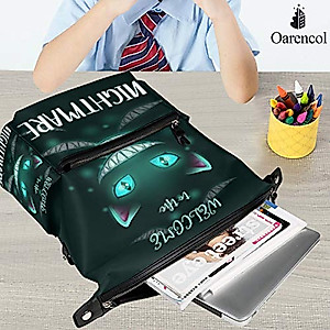 Oarencol Welcome To The Nightmare Scary Backpack Creepy Evil Cat Face School Book Bag Travel Hiking Camping Laptop Daypack