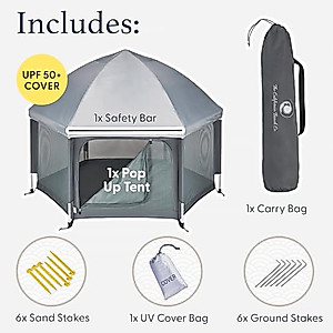 POP 'N GO PLAYPEN - Indoor & Outdoor Baby Playpen for Babies and Toddlers - Baby Beach Tent, Foldable, Portable W/Canopy, Travel Bag, & Mosquito Net - Pop Up Pack and Play Tent (Anchor Grey)