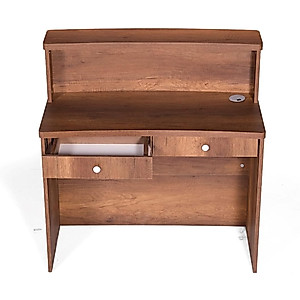 UGOS Mono Walnut Modern Reception Desk w/Transaction Counter | Laminate Desktop | Multifunctional Standing Front Desk for Home, Office, Salon, Spas, and Lobby (40 inch (100 cm))