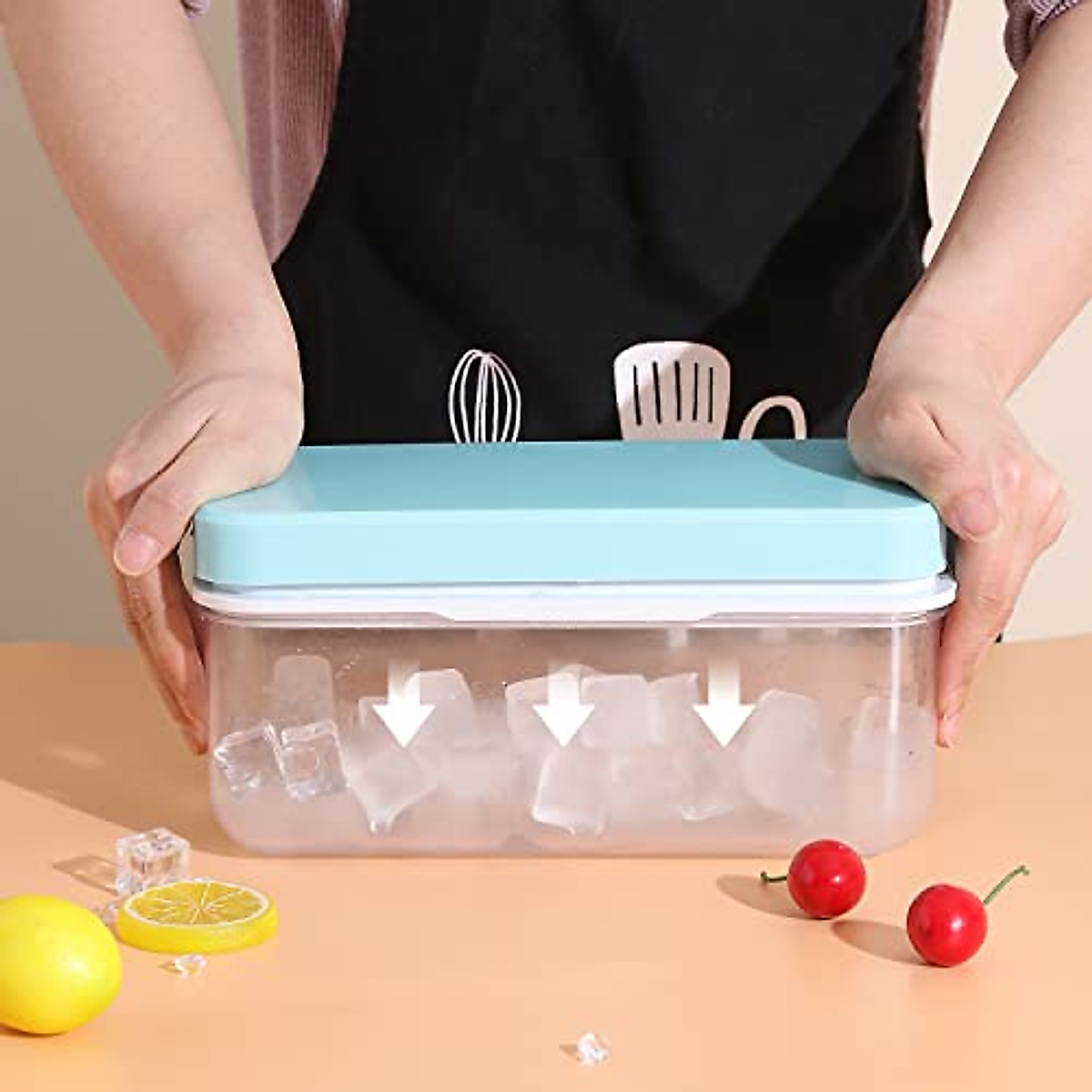 Silicone Ice Cube Tray with Lid and Bin for Freezer, Easy Release & Stackable, BPA Free, Small Ice Cube Tray Mold Making 64 Pieces for Cocktails, Whiskey, Chocolate Tea Coffee