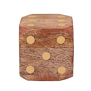 Asiatic Craft Dice Box Game Set Comes with 5 Dices - Wooden Brass Inlay Holder Roller Storage Protect Rolling Standing Display Counters Mini Travel Board Coffee Table