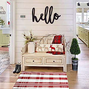 Christmas Door Mat Outdoor 27.5” x 43” Red and White Plaid Rug Christmas Decor Rug Cotton Hand-Woven Layered Door Mats Washable Carpet for Front Porch, Kitchen, Farmhouse, Entryway (27.5” x 43”)
