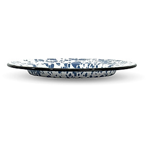 Red Co. Set of 4 Enamelware Metal Classic 10" Round Dinner Plate, Navy Blue Marble/Black Rim - Splatter Design