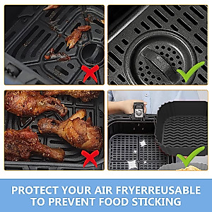 Square Air Fryer Silicone Liners 8 inch for 4 to 8 QT, 2Pcs Reusable Air Fryer Basket Pot Replacement Of Parchment Paper Liners Air Fryer Accessories Liners for Air Fryer Oven Microwave(Gray+Black)