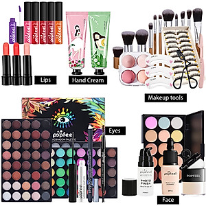 FantasyDay All-in-one Holiday Makeup Gift Set | Full Makeup Kit for Women Essential Starter Bundle Include Eyeshadow Palette Lipstick Blush Cream Concealer Face Powder Eyeliner Mascara Lipgloss Brush