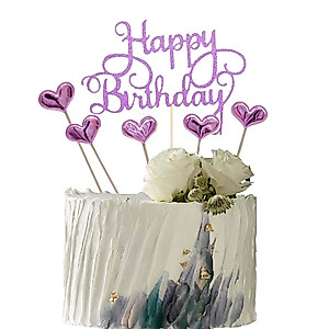 Purple Happy Birthday Cake Toppers letters"happy birthday "and love star,Party