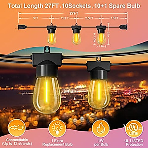 DREAMLAND Outdoor String Lights, 27FT Patio Lights with 11 S14 Shatterproof LED Bulbs(1 Spare), Waterproof Hanging Lights String for Outside Backyard, Deck, Porch, Garden, Party