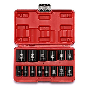 MIXPOWER 14 Pieces 1/2-Inch Drive Shallow Impact Socket Set, 11-32mm, CR-V, Metric, 6 Point, Shallow, 14 Pieces 1/2" Dr. Shallow Socket