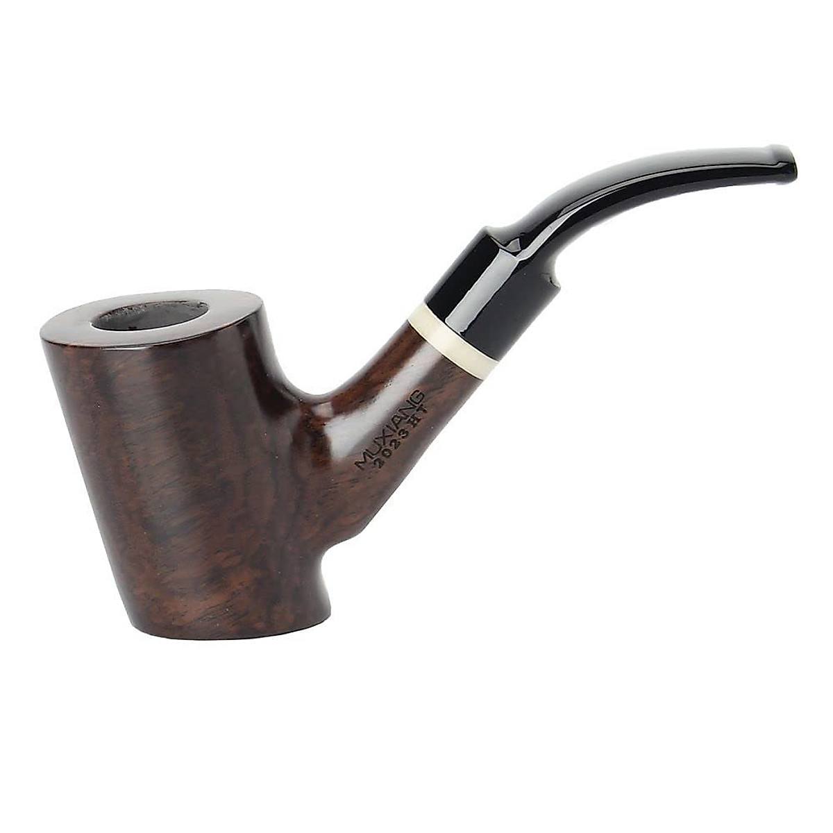 MUXIANG Ebony Tobacco Handmade Pipe Saddle Bent Stems with Imitation Ivory Decorative Ring Smoking Pipe Gift Box and Accessories WGAC0025