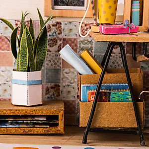 Hands Craft DIY Miniature Dollhouse Kit – Soho Time 3D Model Wooden Furniture Tiny House Building with LED Lights Wood Pre Cut Pieces Puzzle 1:24 Scale for Teens and Adults DGM01