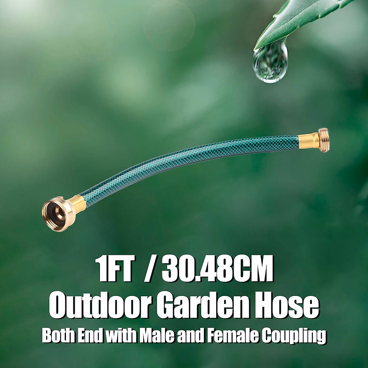 FUNJEE 1/2" 1 FT Outdoor PVC Garden Hose for Lawns, Water Hose, Boat Hose, Flexible Durable and Leakproof, Solid Brass GHT Connector(Green, 1FT)