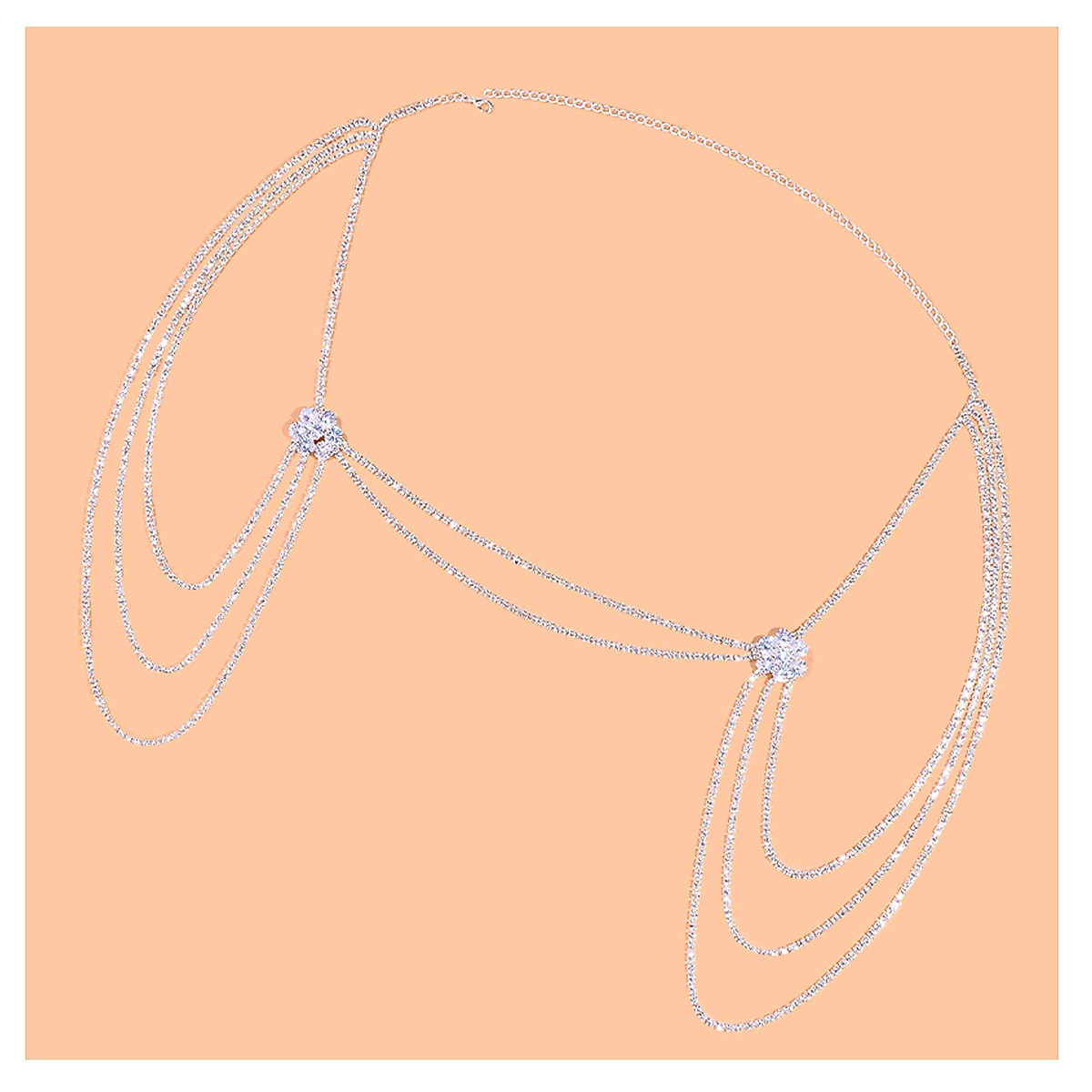 Luxury Rhinestone Shoulder Chain Necklace Layered Back Chain Flower Crystal Shoulder Harness Chain Statement Bridal Wedding Jewelry for Women (Flower)