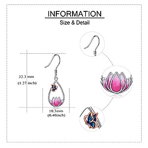 Lotus Earrings Sterling Silver S925 Hypoallergenic Lotus Flower Dangle Earrings for Mother's Day Jewelry For Women