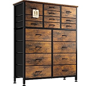 YaFiti 18 Drawer Dresser, Tall Dressers for Bedroom, Extra Large Capacity Fabric Storage Dresser with Wooden Top and Sturdy Metal Frame for Living Room, Closet, Hallway (Rustic Brown)