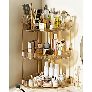 Shario Corner Bathroom Counter Organizer, 3 Tier Bathroom Perfume Organizer Countertop, Makeup Organizer Storage for Vanity, Skin Care, Beauty, Cosmetics. (Gem Green, 3 Tiers)