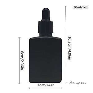 PimyRcyi （2PCS） 30ml Glass Dropper Bottle,1 oz Square Lab Dropping Serum Container,Perfume Vails, Essential Oil Bottle (Matte Black)