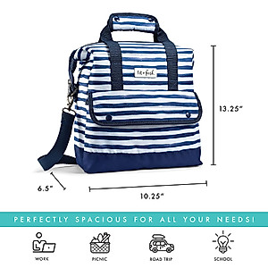 Fit & Fresh Douglas Adult Insulated Lunch Bag with Front Pouch & Carry Strap, Complete Lunch Kit Includes 6 Containers, Navy, Large
