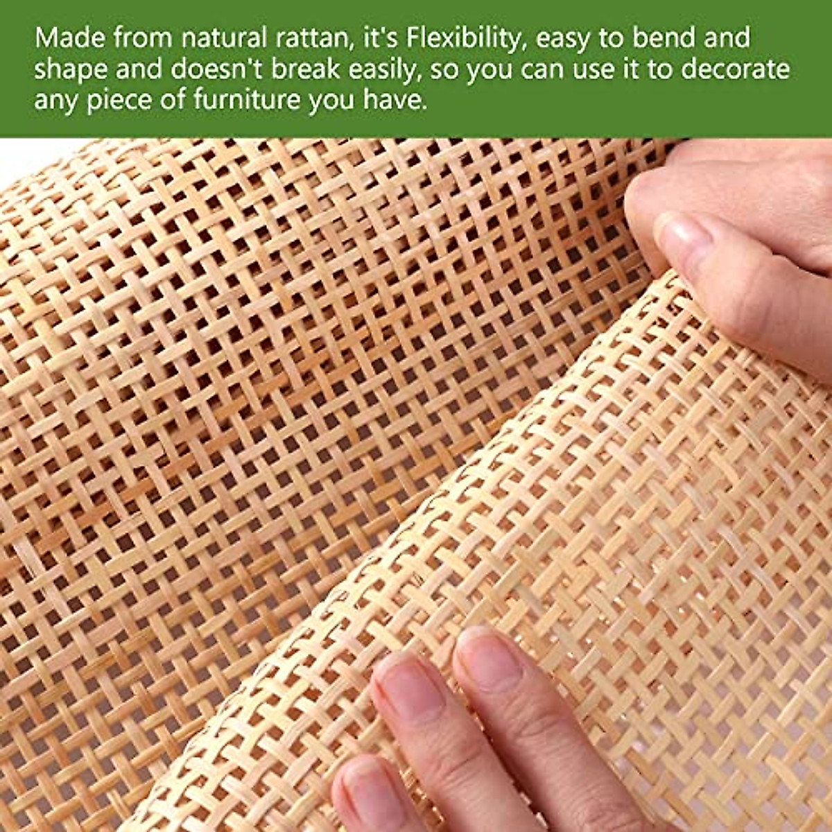 24" Square Shape Width Natural Cane Webbing, Rattan Webbing for Caning Projects, Woven Cane Roll for Furniture, Chair, Cabinet, Ceiling, Basket