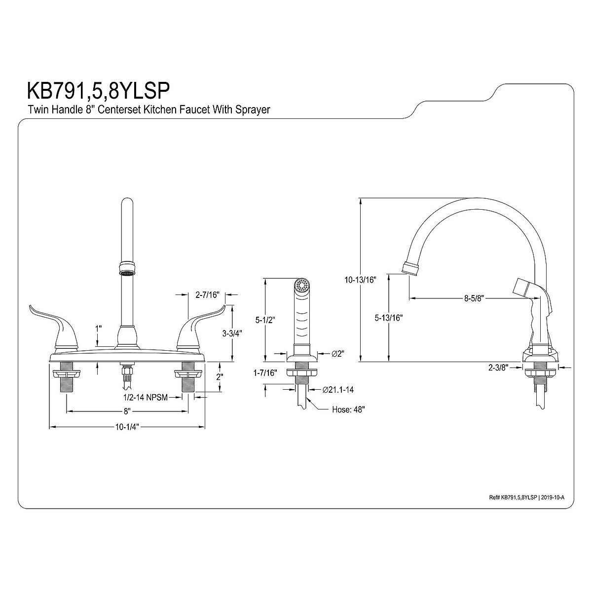 Kingston Brass KB791YLSP Yosemite 8" Centerset Kitchen Faucet, 8-3/4 inch in Spout Reach, Polished Chrome