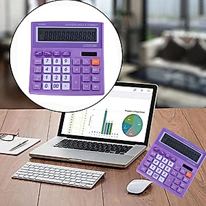 Desktop Calculator Basic Office Desk Calculator 12 Digit with Solar Power and Easy to Read LCD Display, Big Buttons, for Home, Office, School, Class and Business, with Battery - Purple
