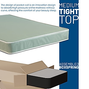 Treaton Pressure Relieving & Cooling High Density Foam Full Mattress - 8-inch Water Proof Vinyl Medium Firm Tight Top Pocketed Coil Rolled Hybrid Mattres with 4” Wood Box Spring, Bed in Box, Green