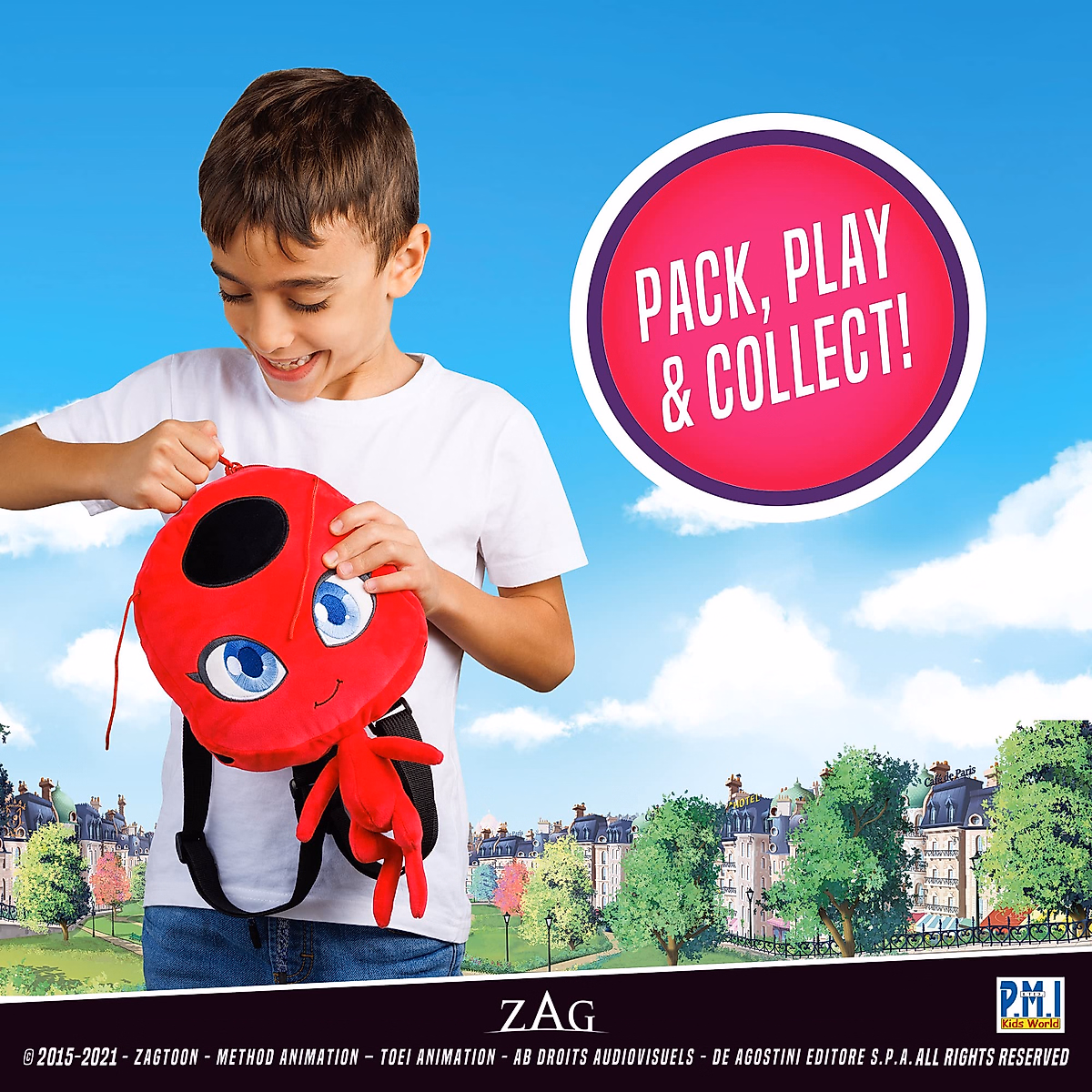 P.M.I. Miraculous Ladybug Plush School Backpack| One of Two 12-Inch-Tall Collectibles | Miraculous Ladybug Toys and Playable Plush Backpacks | Tikki| Miraculous Ladybug Kids’ Toys | Licensed Plush