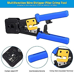 RJ45 Crimping Tool Ethernet Crimper for Cat6 Cat5 Cat5e RJ45 Pass Through Connectors and RJ12 Ends Comes with 20PCS RJ45 Cat6 Connectors and Replacement Blade
