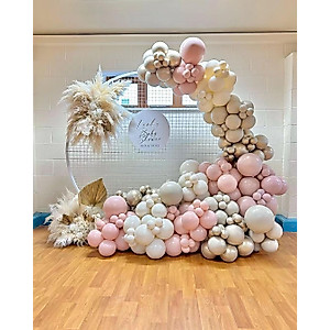 120pcs Dusty Pink Balloons Garland Arch Kit Double Stuffed Boho Balloon Rose Pink Balloon Matte Gold Balloons Cream Beige Balloon for Birthday Girls Baby Shower Bridal Wedding Party Decorations