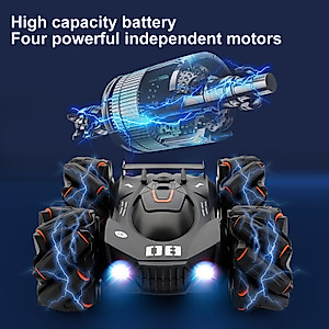 Remote Control Car Toy, Rechargeable Double Sided Driving Stunt RC Car for Boys,Exhaust Spray and Sound Effects RC Cars with LED Lights, 2.4Ghz Indoor/Outdoor All Terrain Electric Cars Gifts for Kids