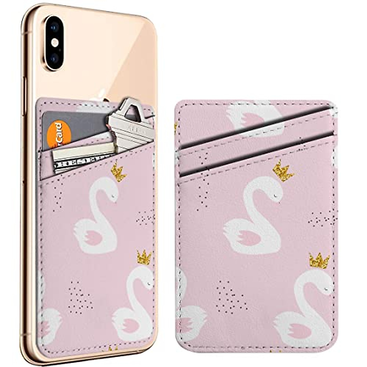 Diascia Pack of 2 - Cellphone Stick on Leather Cardholder ( Swan Princess Golden Glitter Crown Pattern Pattern ) ID Credit Card Pouch Wallet Pocket Sleeve