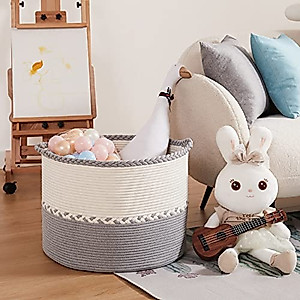 XXXL Large Cotton Rope Basket, 22"x22"x16" Woven Storage Basket with Handle, Blanket Basket Living Room Laundry Basket Hamper Baby Dog Toy Storage Comforter Cushions Thread Baskets for Organizing